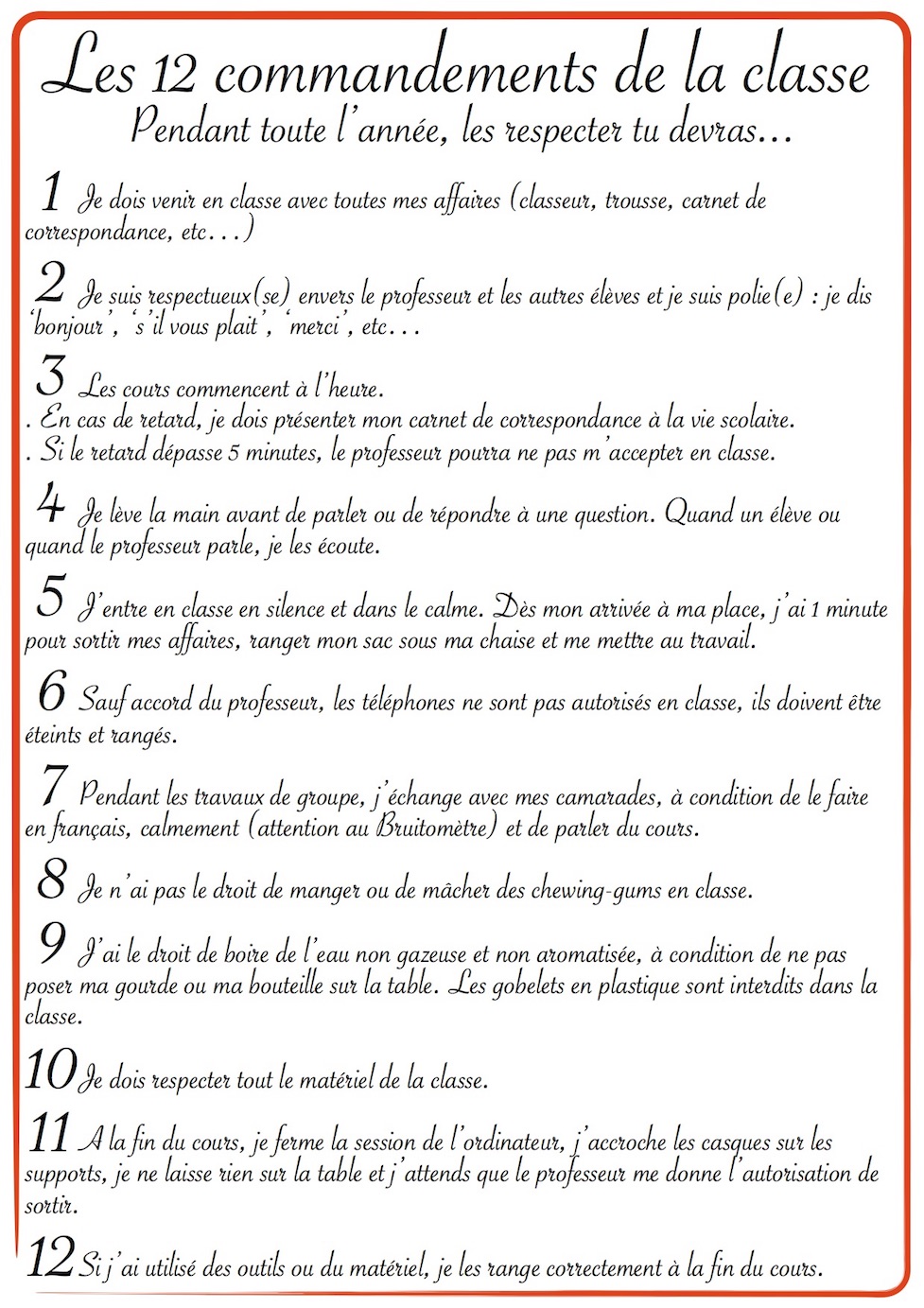 règles de la classe - Le site de la classe